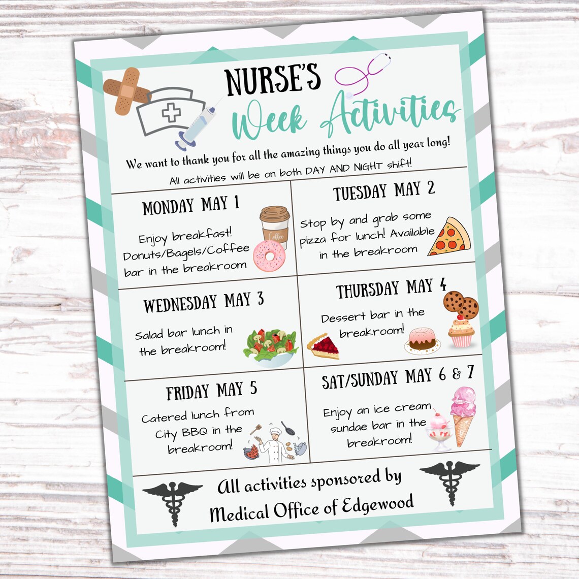 Editable Nurse Appreciation Flyer | Happy Nurses Week Thank You Gifts ...