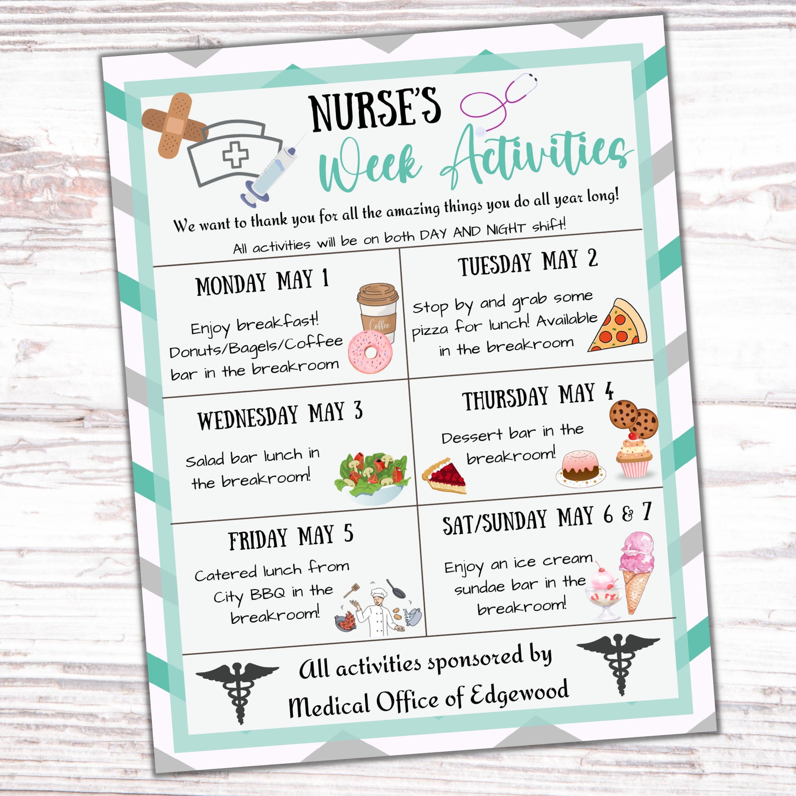 Editable Nurse Appreciation Flyer | Happy Nurses Week Thank You Gifts ...