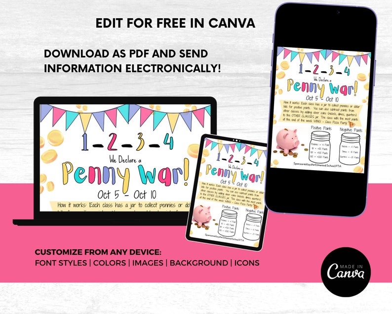 Editable Penny War Fundraiser Flyer | School Fundraiser Flyer | Pto Pta ...