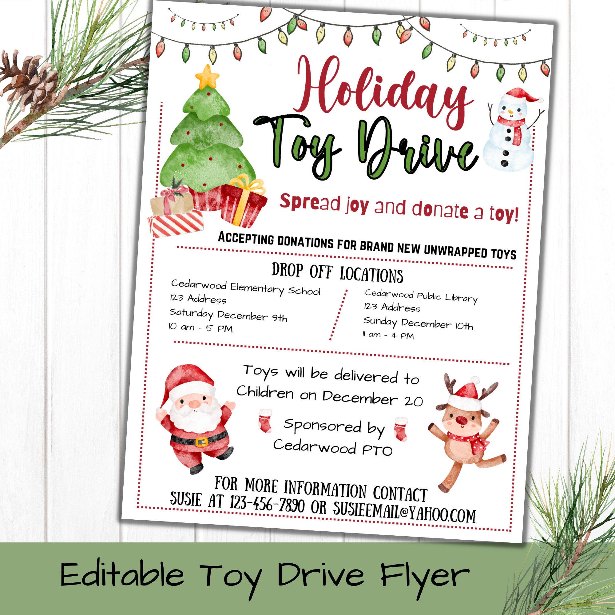 Editable Toy Drive Flyer, Holiday Toy Drive Flyer, Church Christmas ...