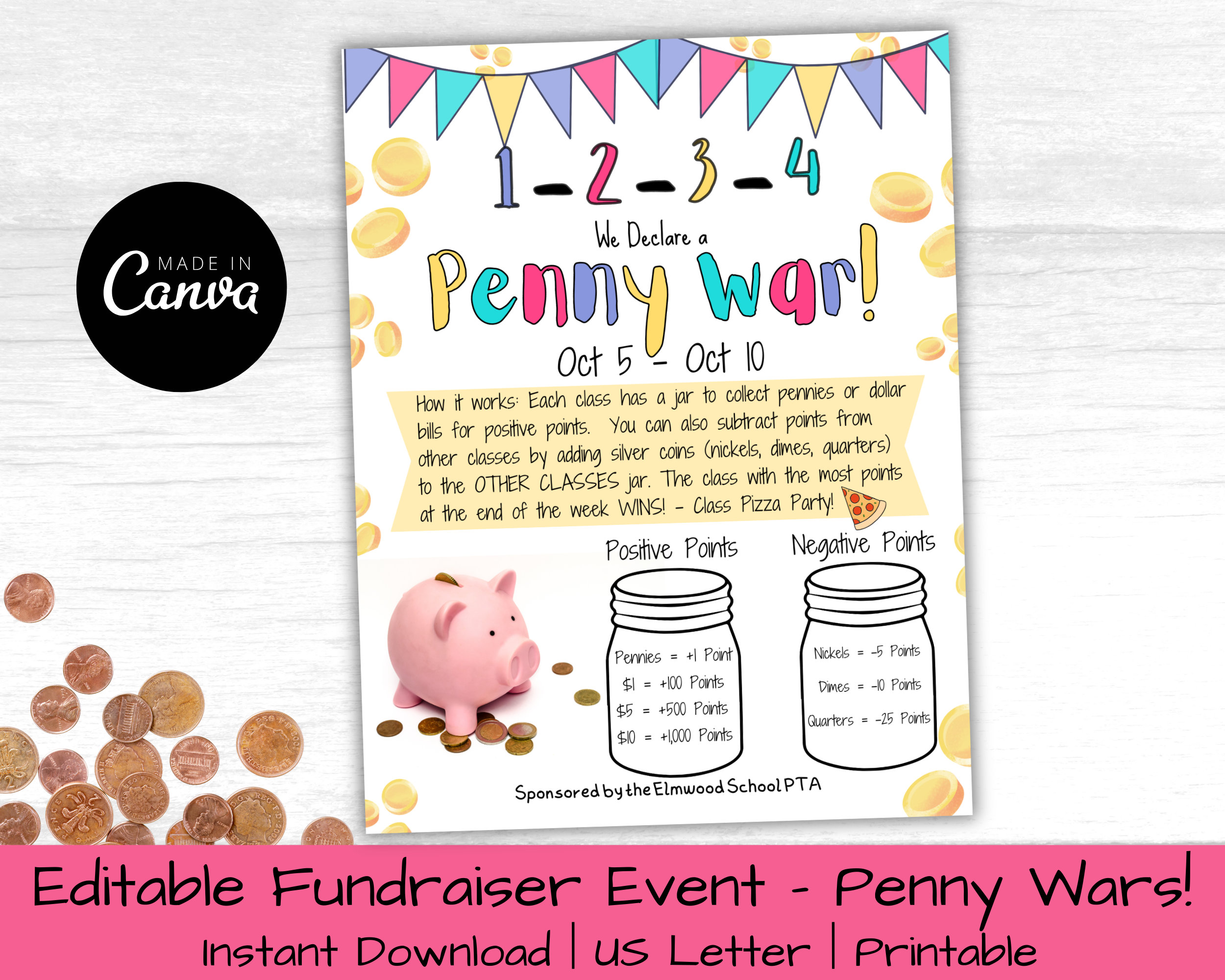 Editable Penny War Fundraiser Flyer | School Fundraiser Flyer | Pto Pta ...