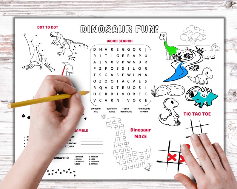 Dino Coloring Page |printable Dinosaur Placemat |dinosaur Activity ...