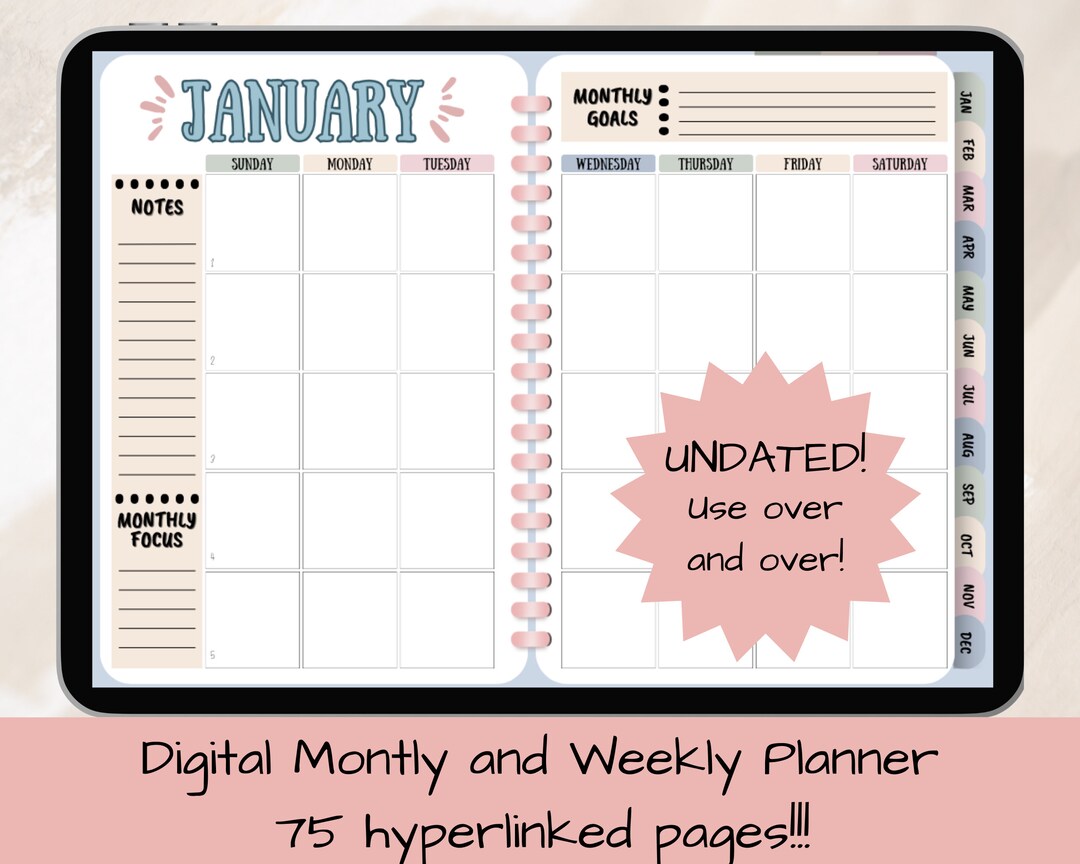 Undated Goodnotes Planner | Landscape Style | Undated Basic Digital ...