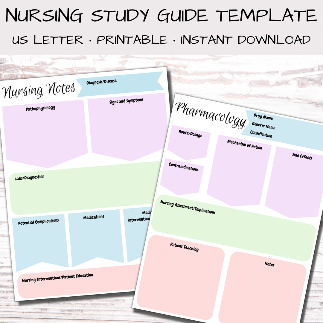 Nursing Study Guide Template, Nursing Notes, NCLEX Test Preparation - Etsy