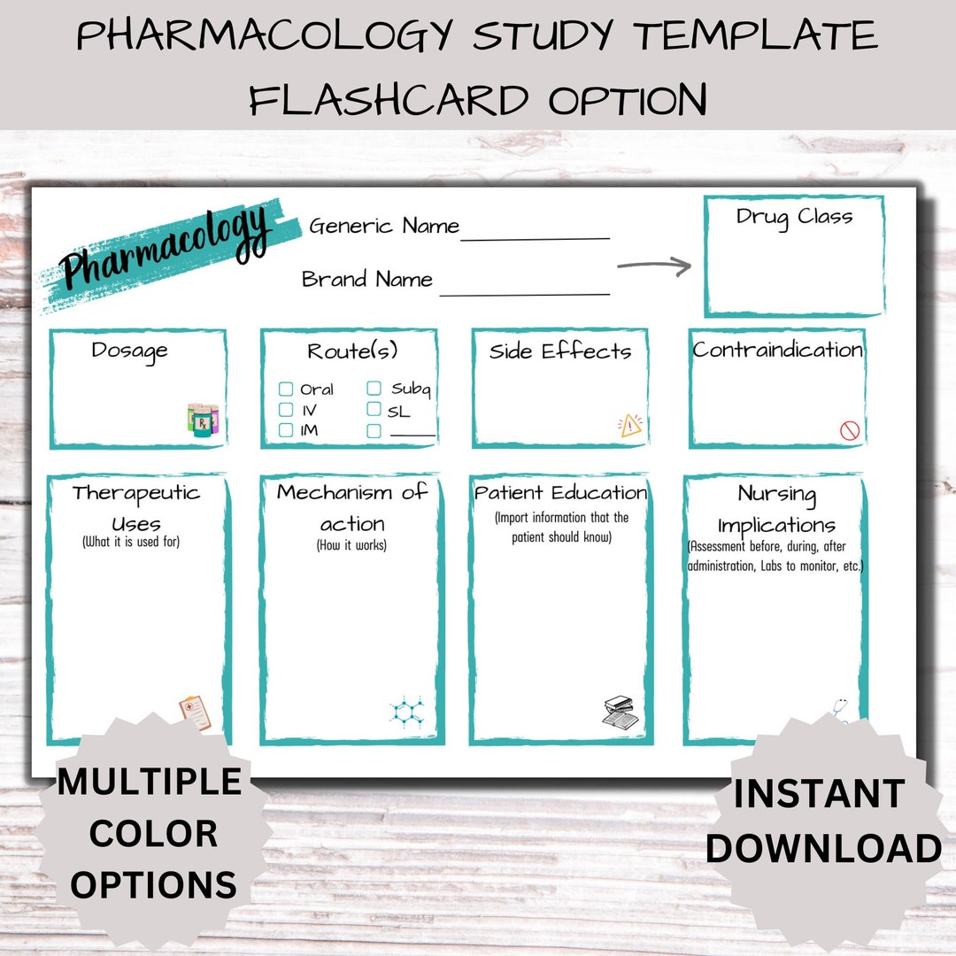 Printable Nursing Flashcards, Pharmacology Study Template, Nursing ...