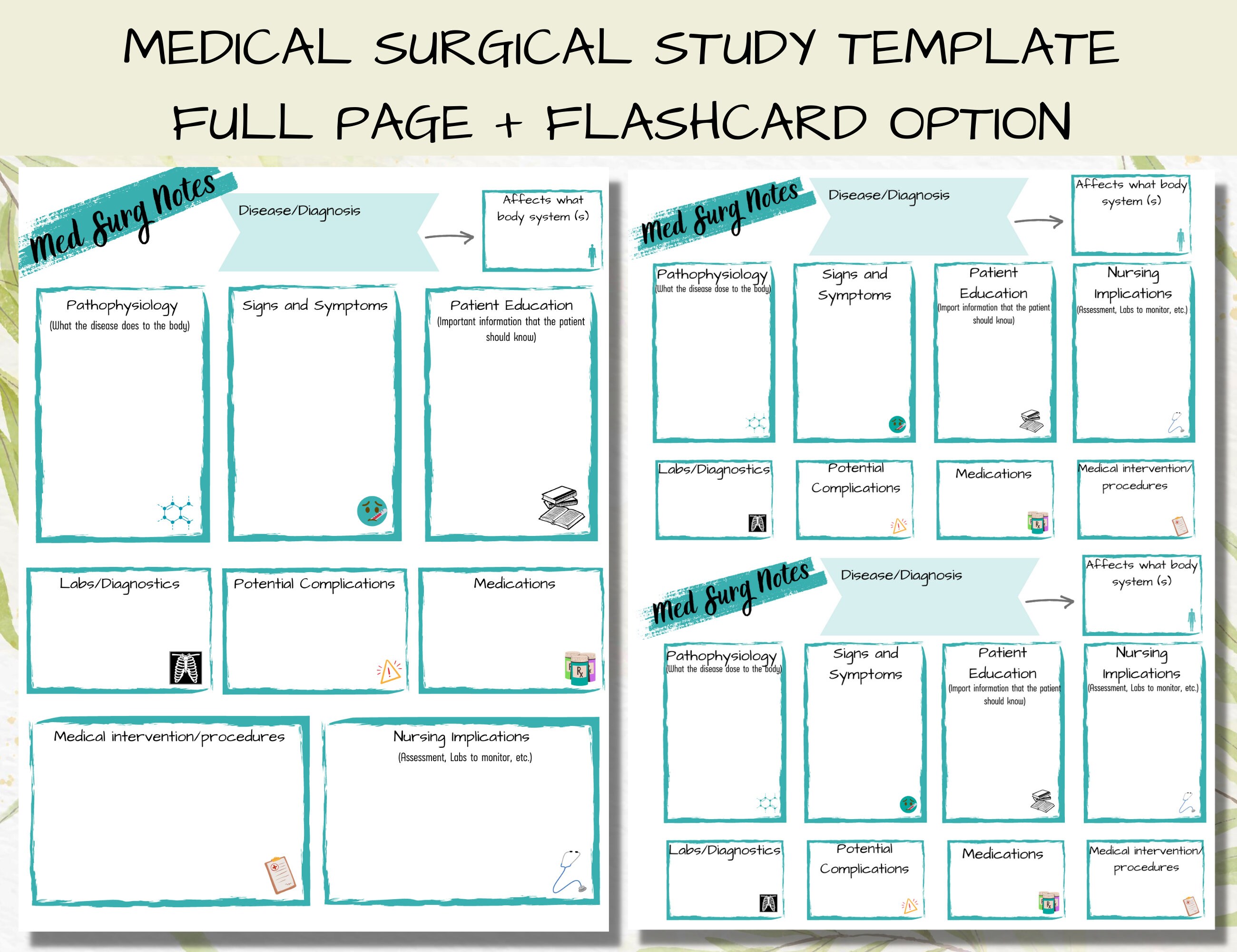Medical Surgical Study Template, Nursing Notes, Student Nurse Study ...