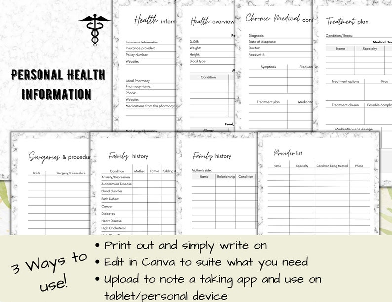 Editable Medical Binder Chronic Illness Tracker Blood - Etsy