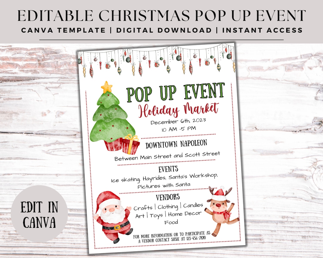 Editable Pop up Shop Flyer, Holiday Sip and Shop, Holiday Market Flyer ...