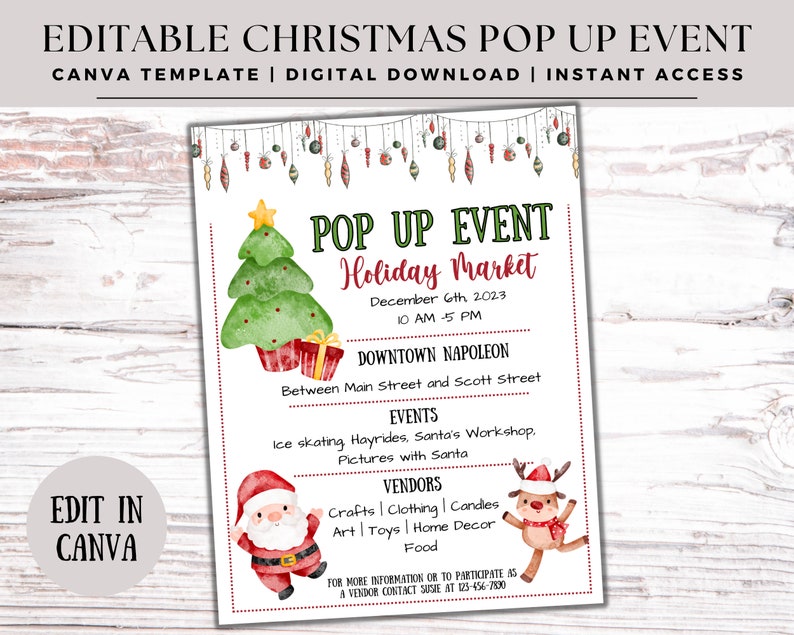 Editable Pop up Shop Flyer, Holiday Sip and Shop, Holiday Market Flyer ...