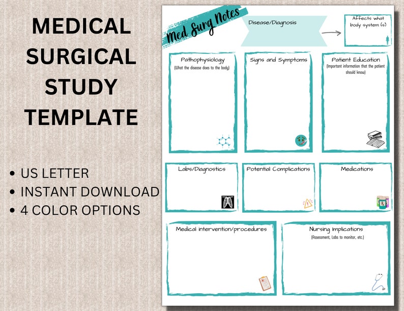Medical Surgical Study Template Nursing Notes Student Nurse - Etsy