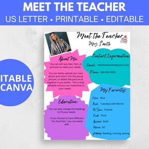 Editable Meet the Teacher Template, Canva Template, All About Me ...
