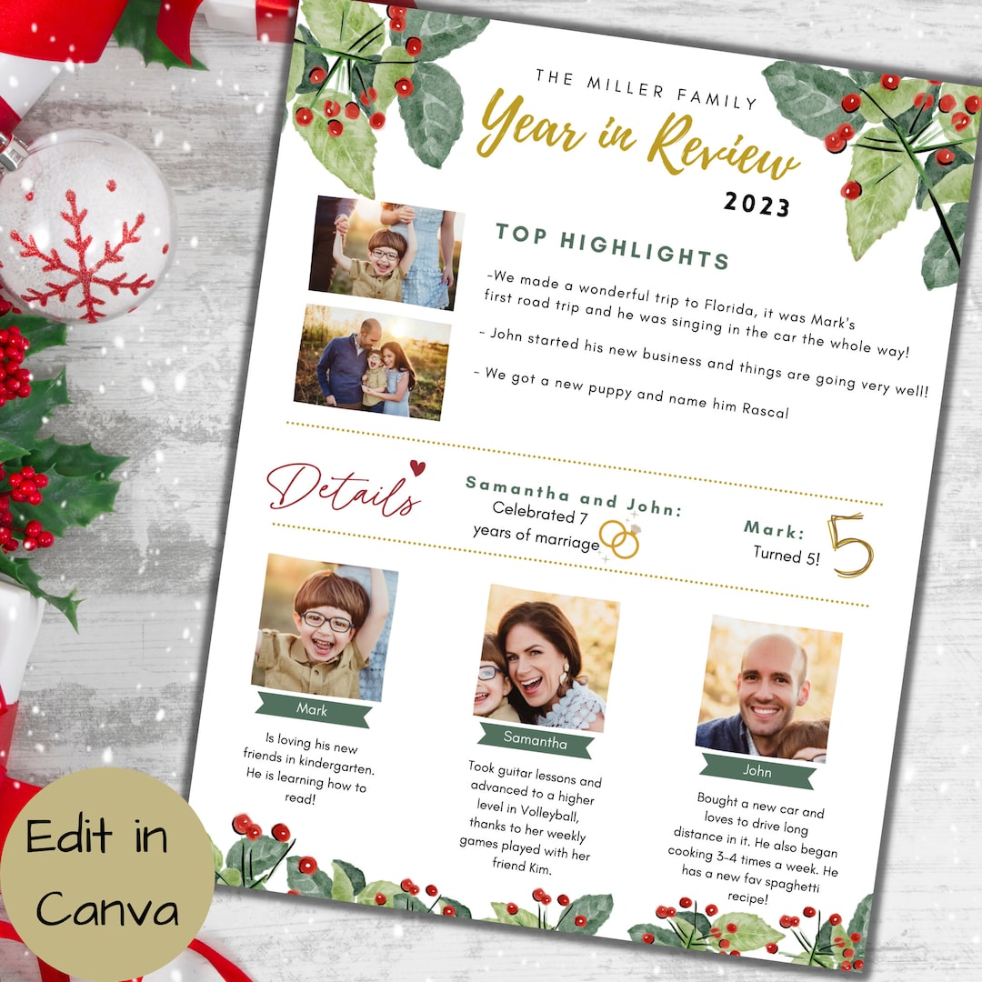 Editable Year in Review Card, Customize in Canva, Holiday Card ...