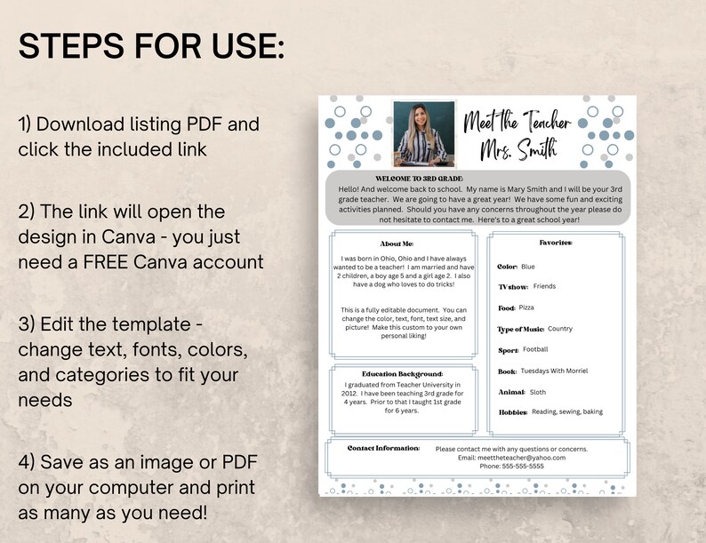 Editable Meet The Teacher Template Canva Template All About Etsy Espa a