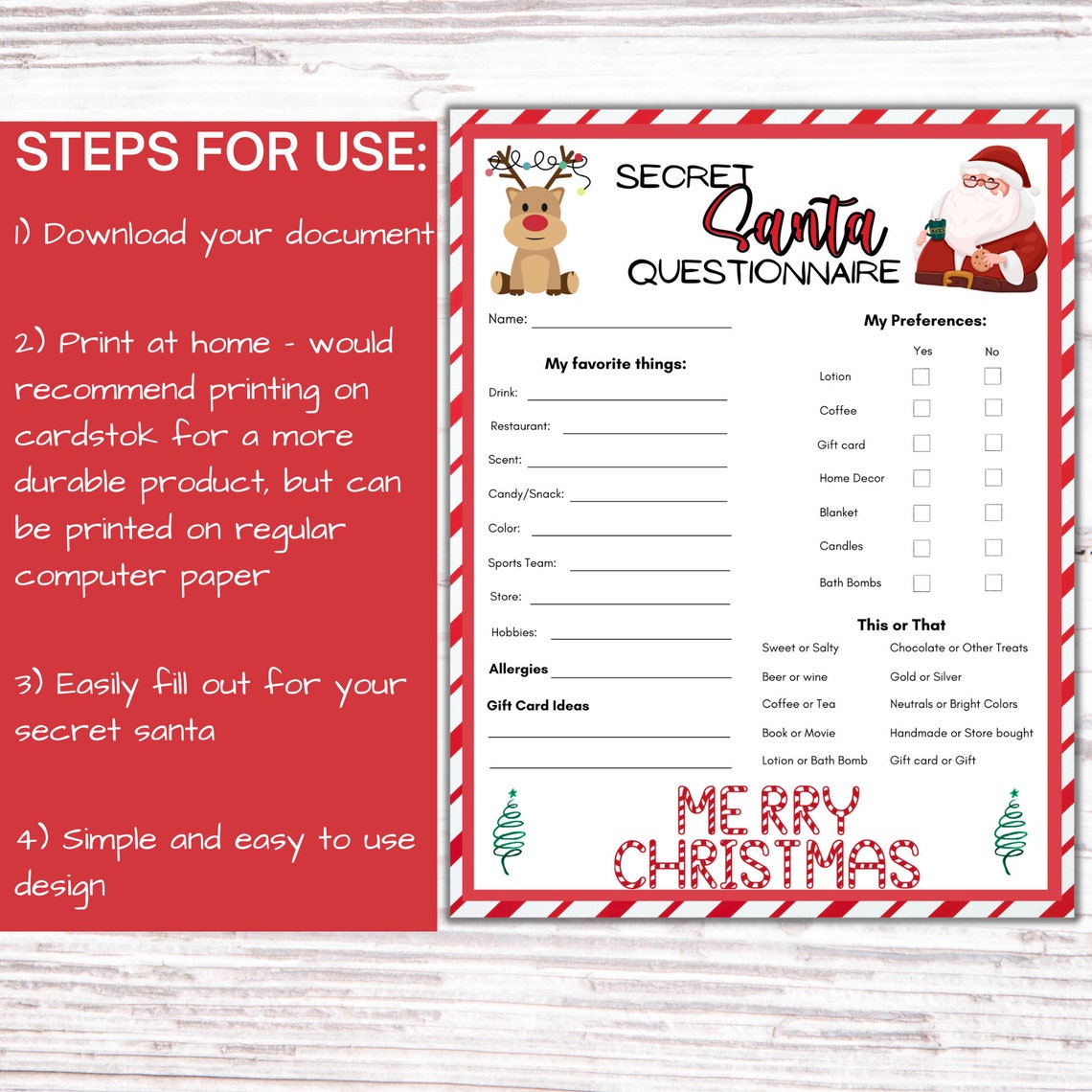 Printable Secret Santa Questionnaire, Secret Santa Gift Exchange ...