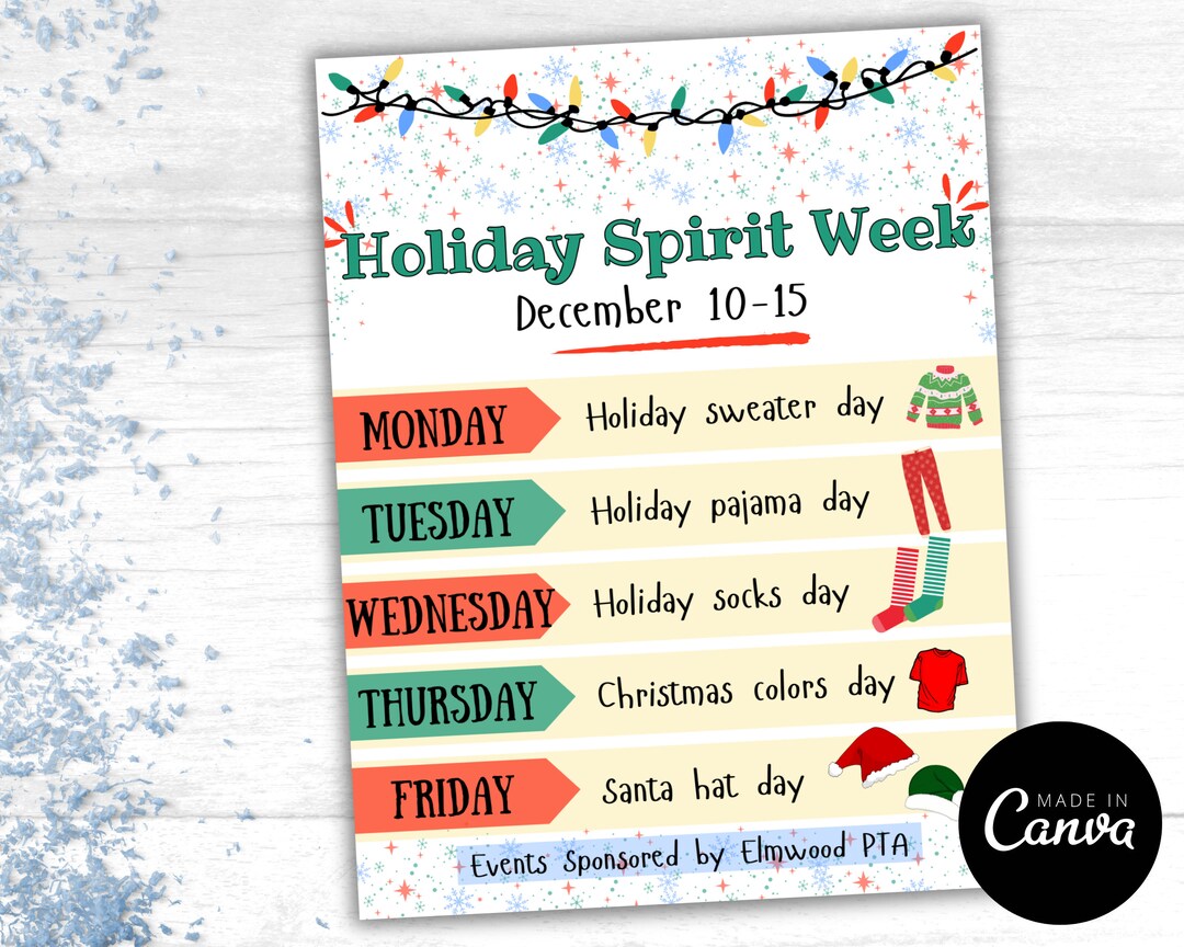 School Spirit Schedule | Spirit Week Schedule | School Pto Pta ...