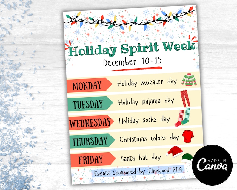 School Spirit Schedule | Spirit Week Schedule | School Pto Pta ...