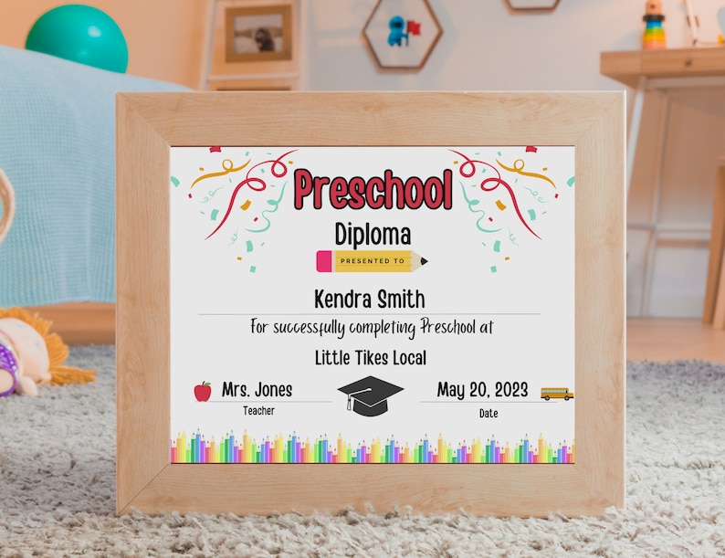 Editable Preschool Diploma Preschool Certificate Preschool - Etsy