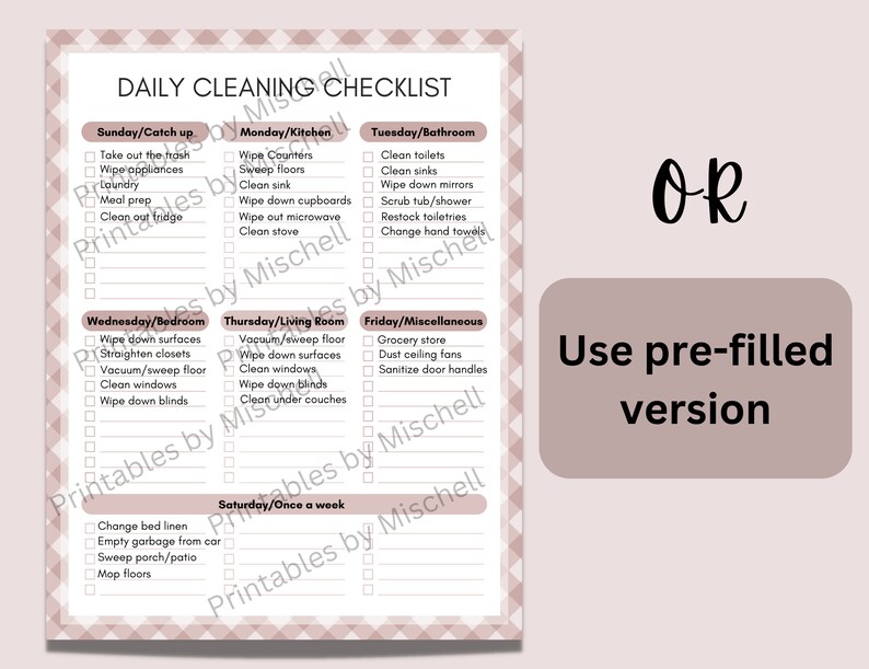 Editable Daily Cleaning Checklist, Cleaning Planner, Cleaning Printable ...