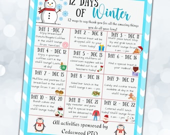 Editable Christmas Holiday Appreciation Flyer, Teacher 12 Days of ...