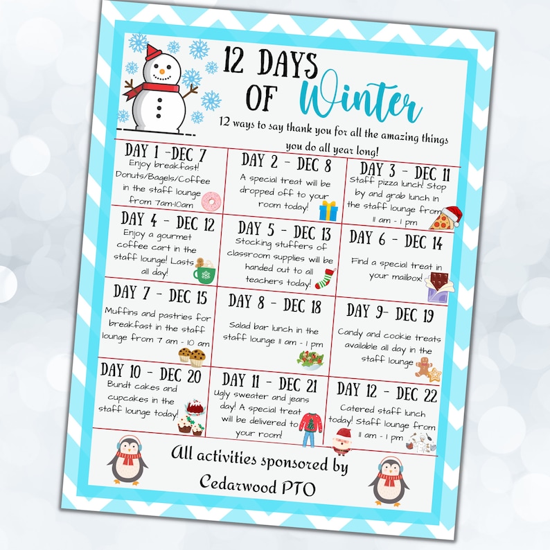 Editable Christmas Holiday Appreciation Flyer, Teacher 12 Days of ...