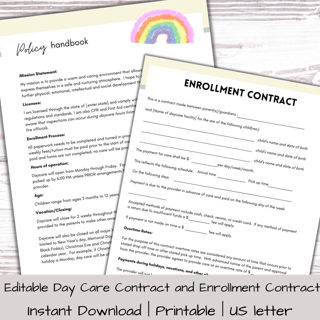 Editable Daycare Contract, Home Daycare Forms, Nanny Contract, Daycare ...
