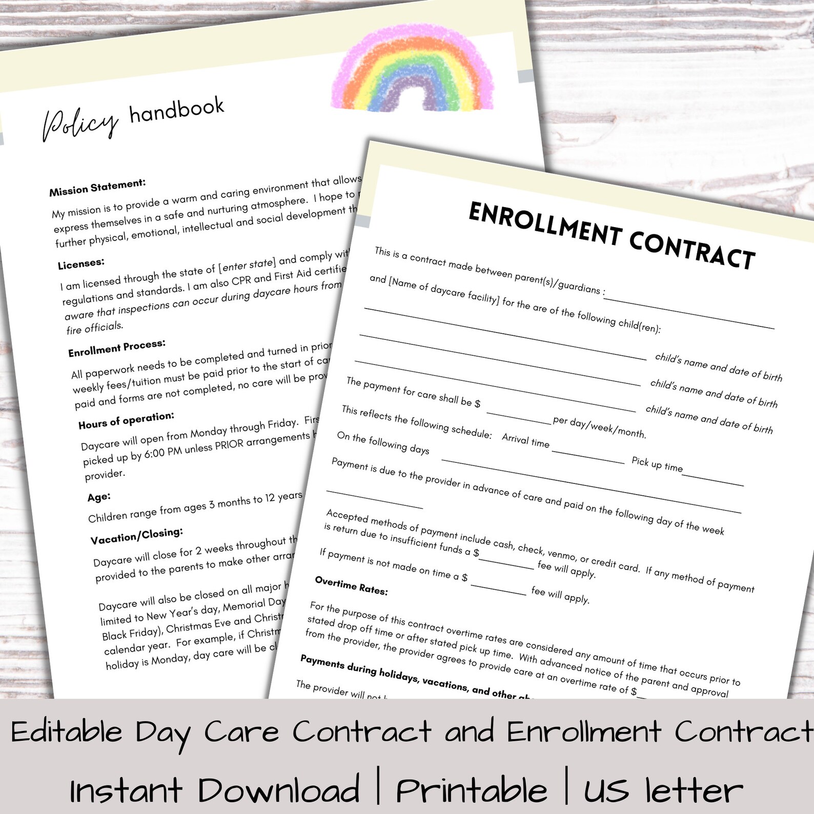 Editable Daycare Contract, Home Daycare Forms, Nanny Contract, Daycare ...