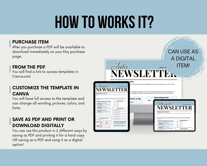 HOA Newsletter Template | Editable Neighborhood Newsletter | Monthly ...