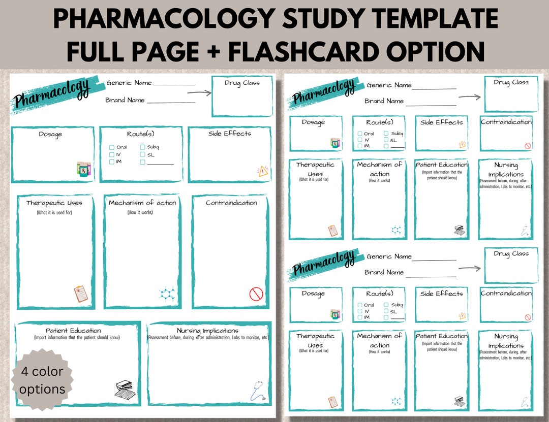 Pharmacology Study Template Nursing Notes Student Nurse - Etsy