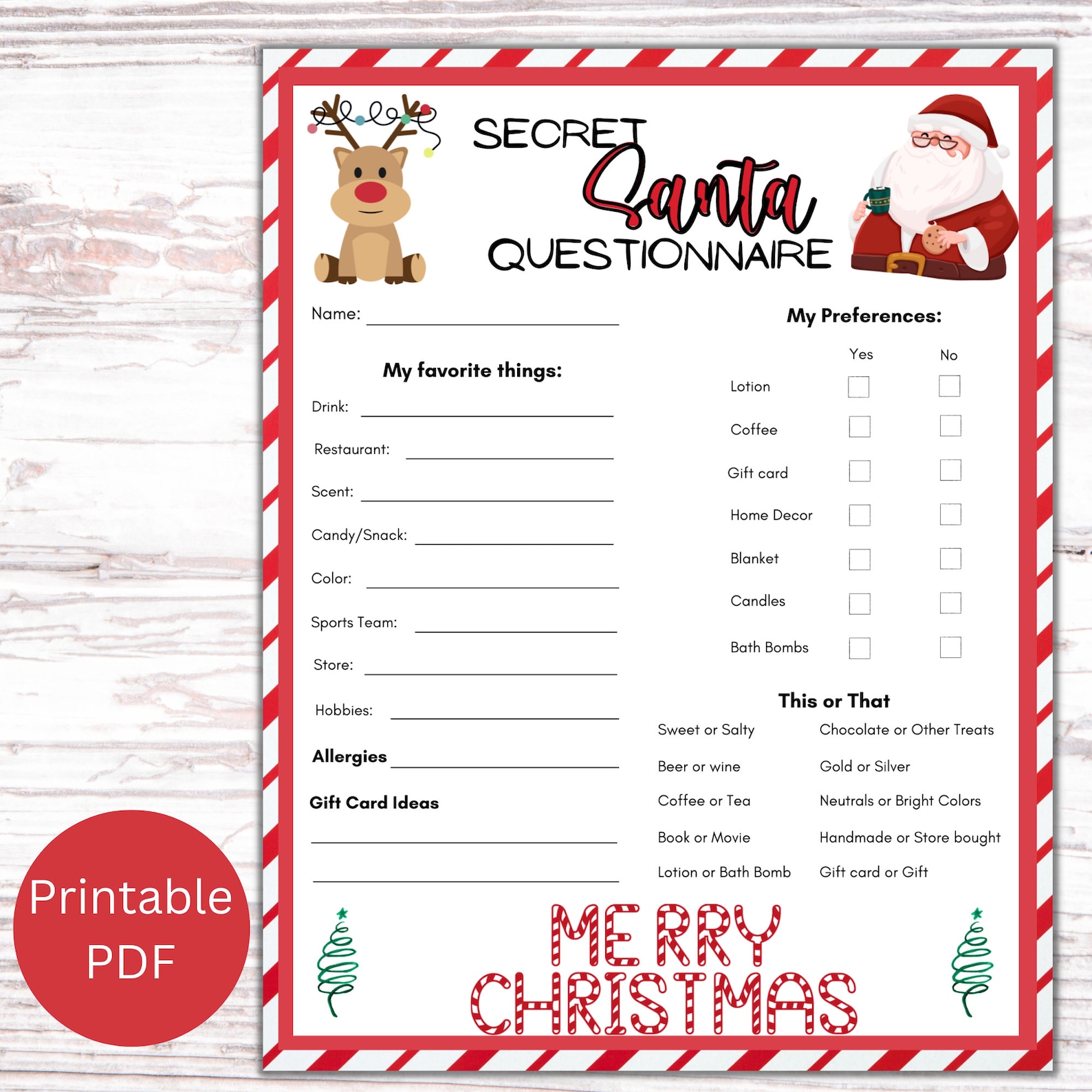 Secret Santa Questionnaire | Christmas Gift | Stocking Stuffer ...
