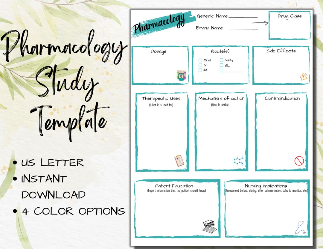 Printable Pharmacology Study Template for Nursing Notes - Etsy