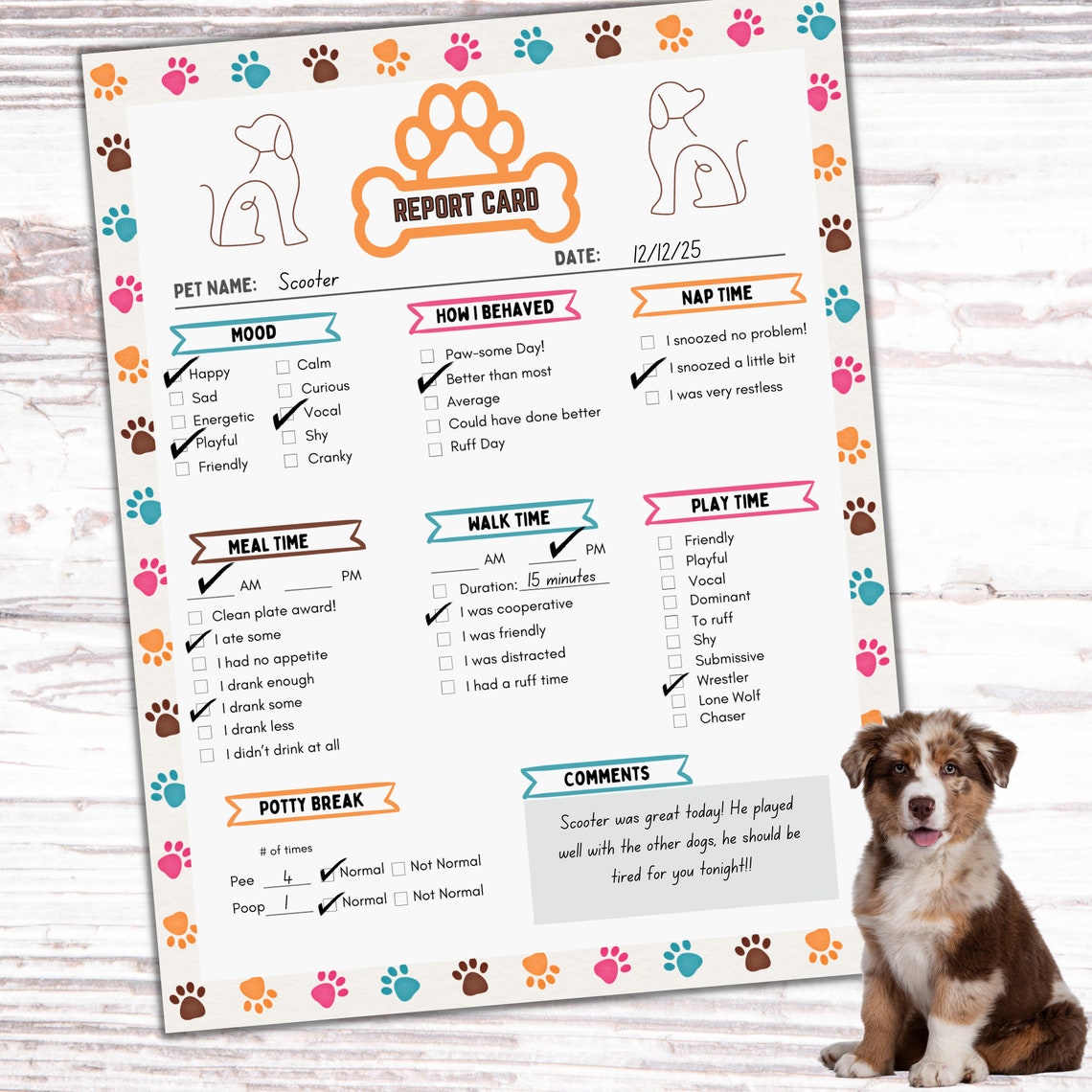 Editable Dog Report Card, Dog Boarding Report Card, Dog Daycare Report ...