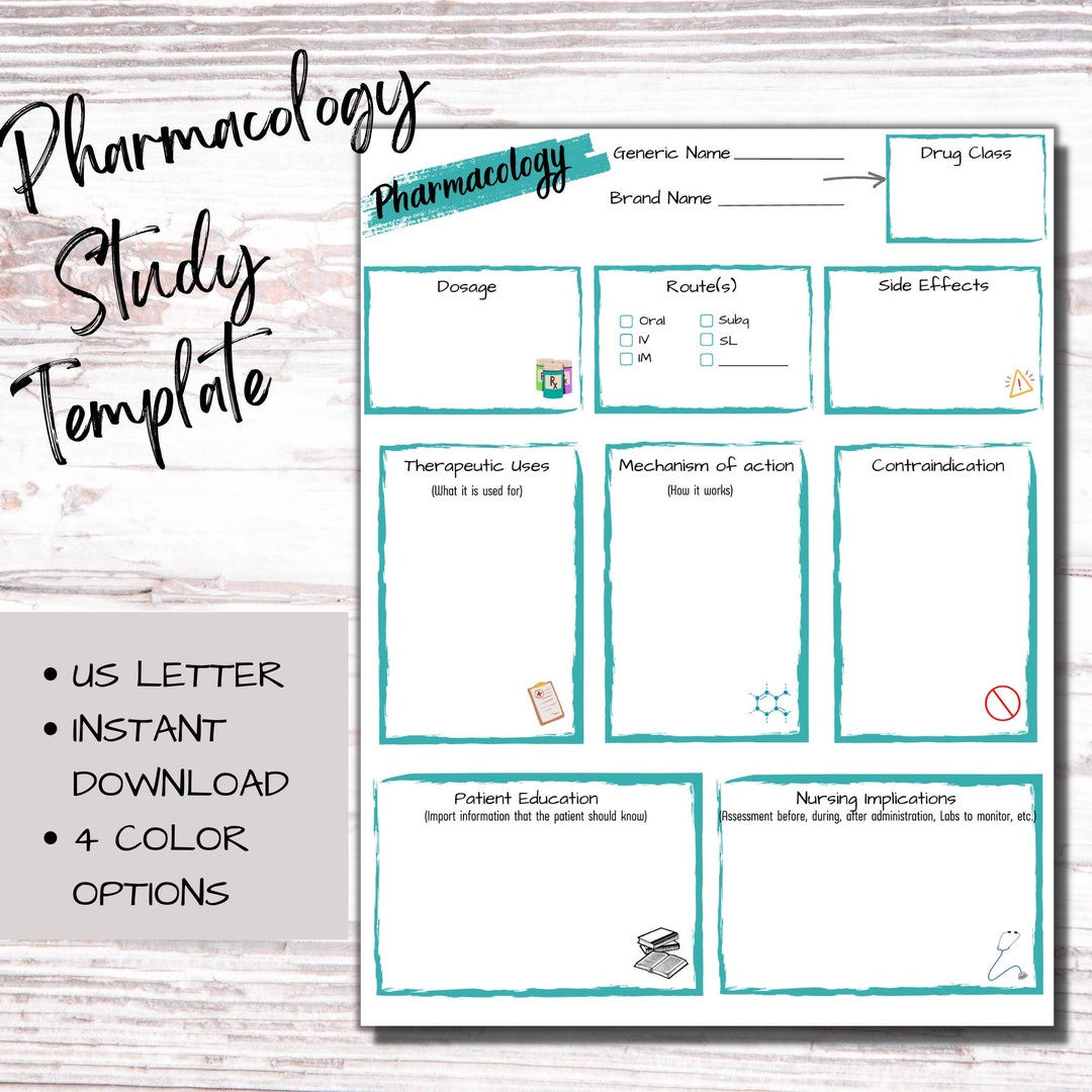 Printable Pharmacology Study Template, Nursing School Pharmacology ...