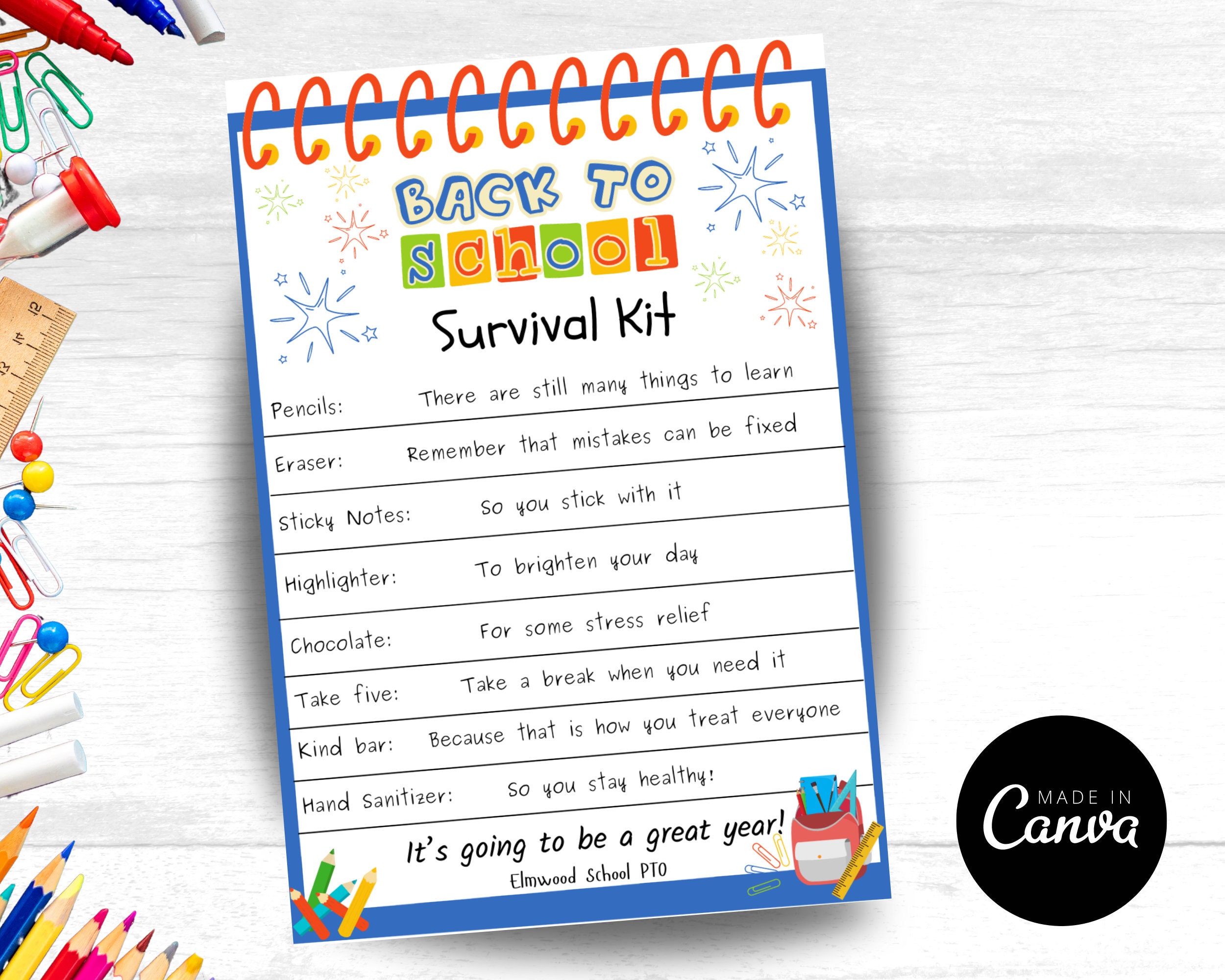 Editable Back to School Survival Kit Tag | Welcome Back First Day ...