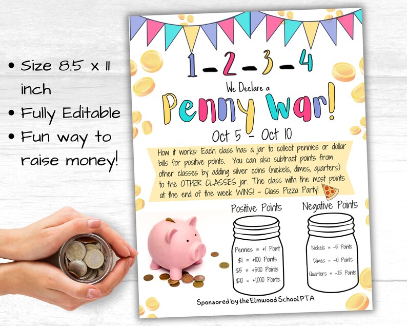 Editable Penny War Fundraiser Flyer | School Fundraiser Flyer | Pto Pta ...