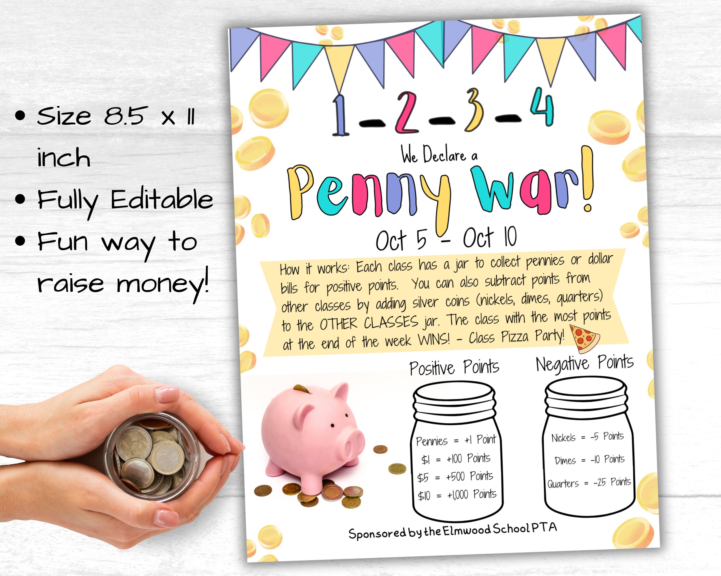 Editable Penny War Fundraiser Flyer | School Fundraiser Flyer | Pto Pta ...