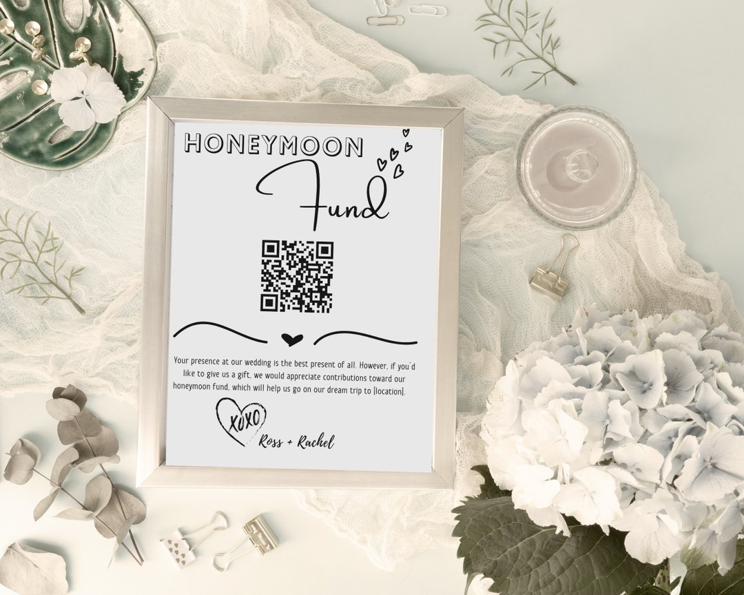 Editable Honeymoon Fund Sign | Qr Code Modern Wedding Sign | Future Fund Qr Code Sign | Scan to ...