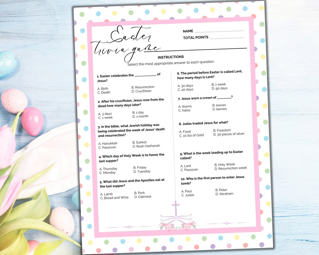 Religious Easter Trivia, Easter Bible Trivia, Easter Activity for Kids ...
