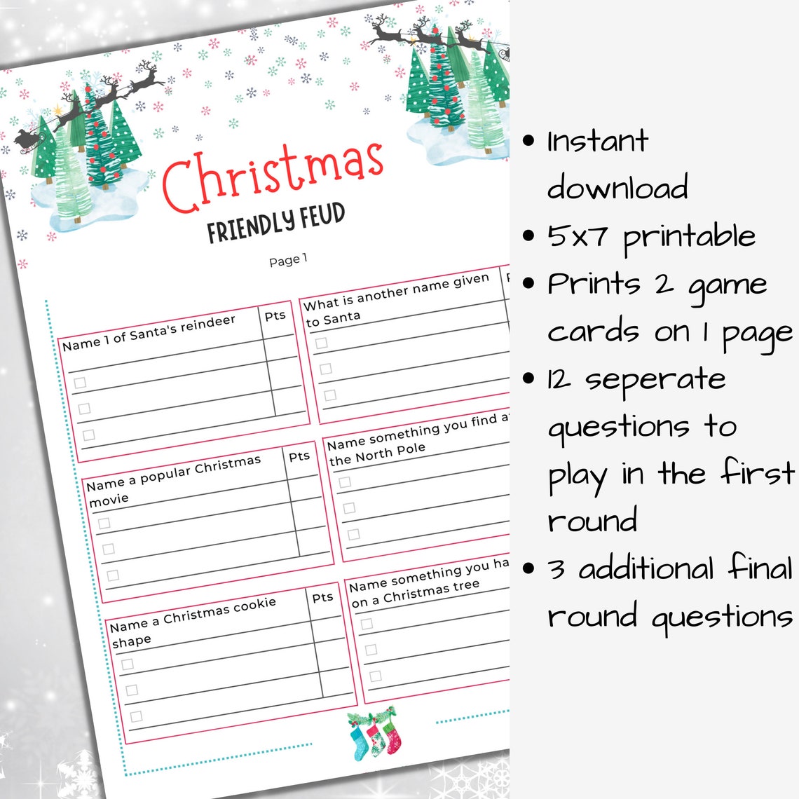 Printable Christmas Feud, Friendly Feud, 5x7, Holiday Group Game ...