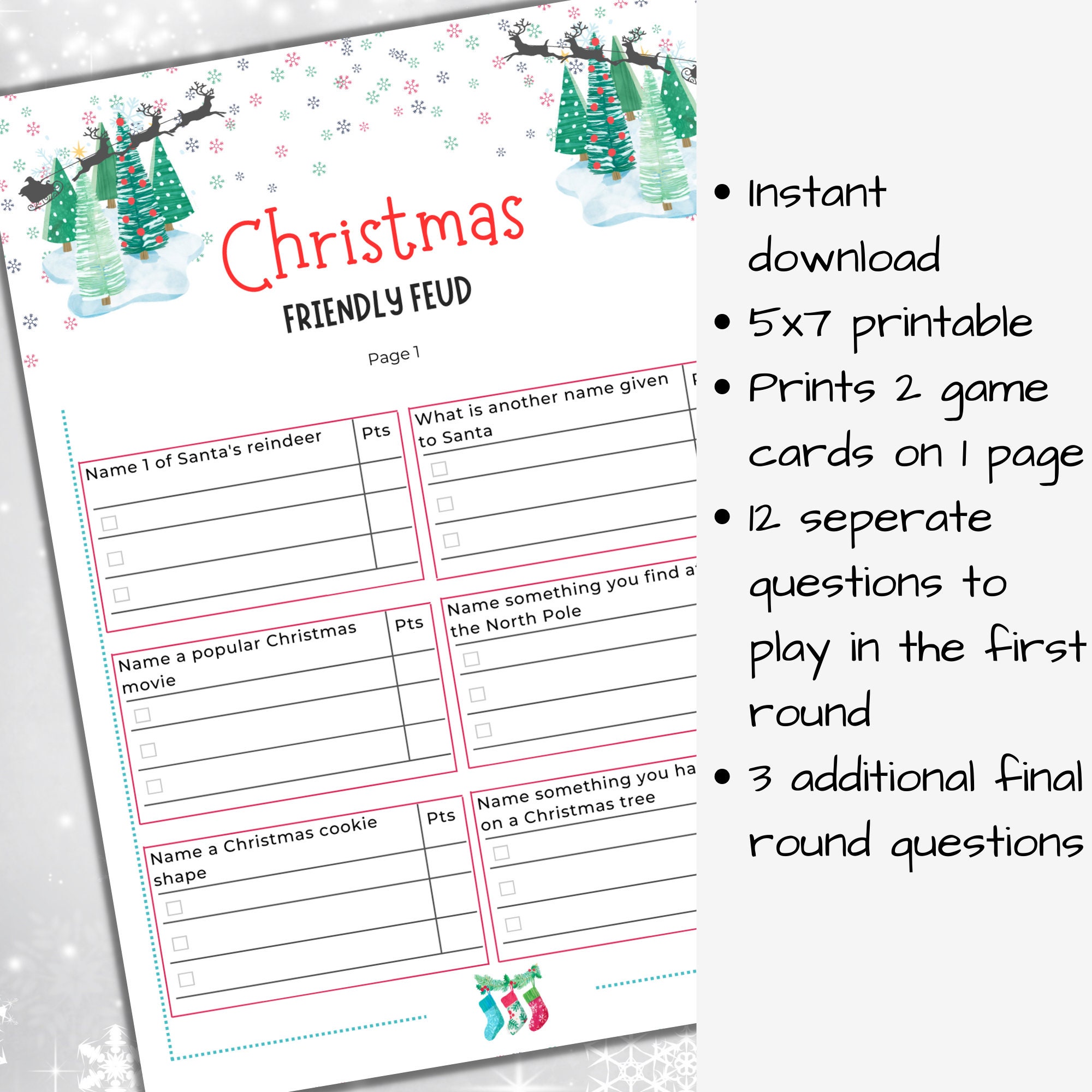 Printable Christmas Feud, Friendly Feud, 5x7, Holiday Group Game ...