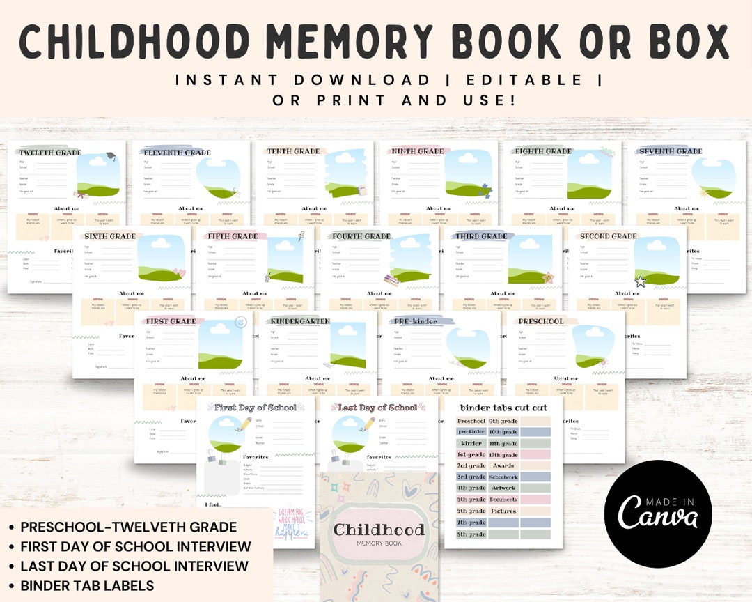 School Memory Book | Printable Childhood Memory Book | All About Me ...