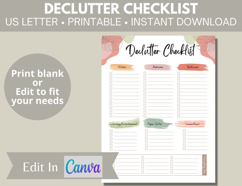 Declutter Checklist, Printable Home Declutter List, Declutter Challenge ...