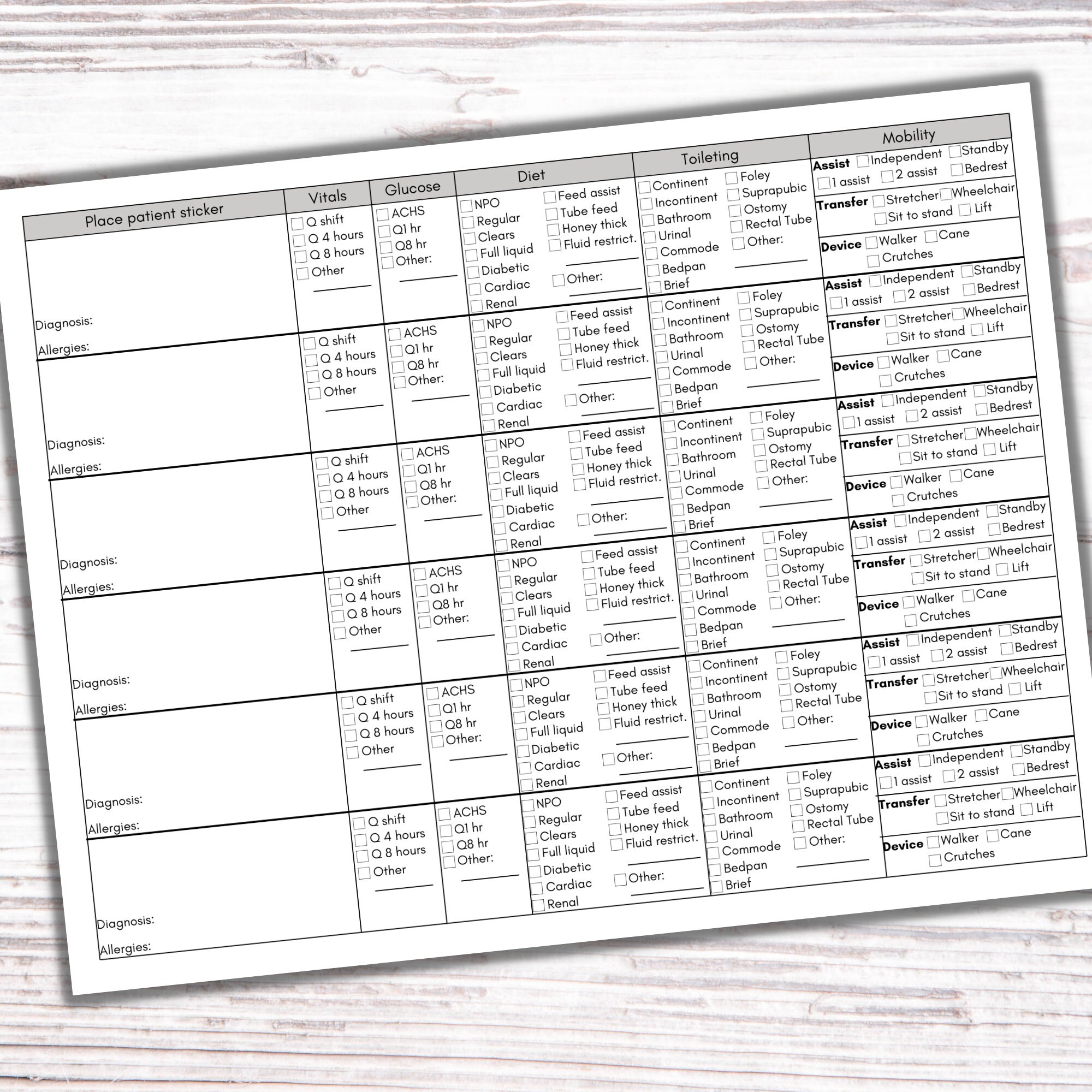 CNA Report Sheet, Multiple Patient Report Sheet, Tech Shift Report, PCT ...
