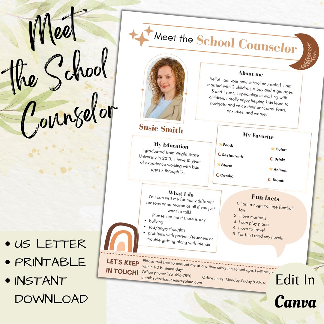 Editable Meet the School Counselor, Meet the Teacher, Canva Template ...