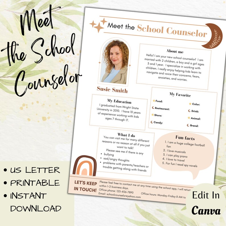 Editable Meet the School Counselor, Meet the Teacher, Canva Template ...