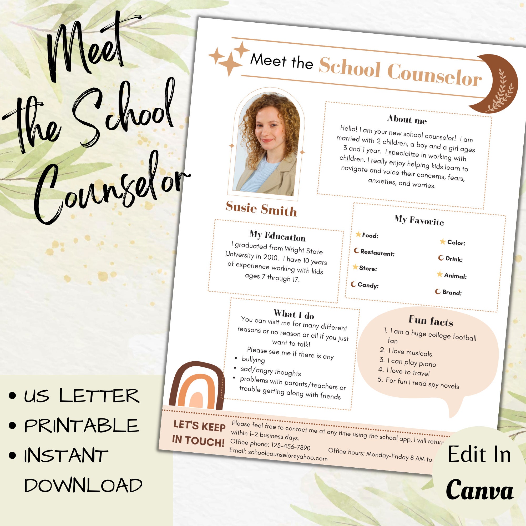Editable Meet the School Counselor, Meet the Teacher, Canva Template ...