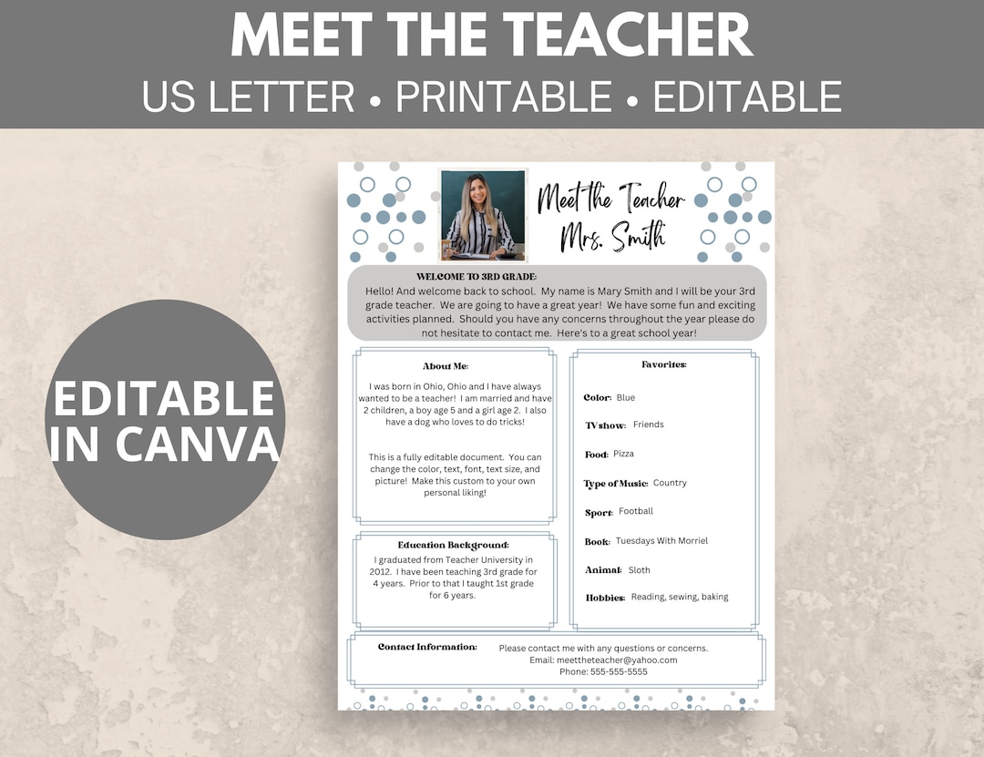 Editable Meet the Teacher Template, Canva Template, All About Me ...