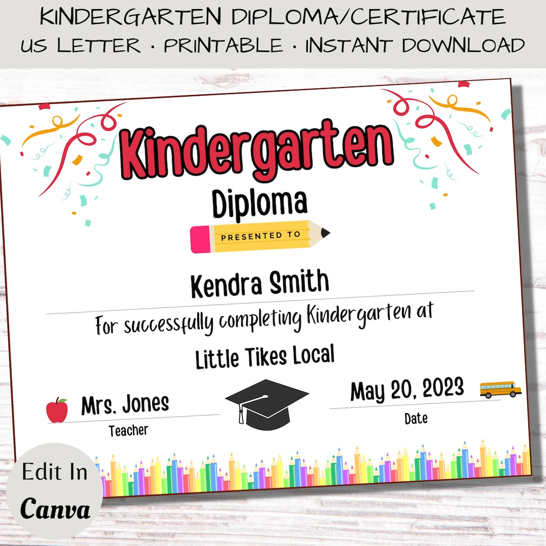 Editable Kindergarten Graduation Diploma | Kindergarten Diploma ...