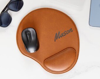 Custom Leather Mouse Pad With Wrist Rest, Gift for Dad, Boss Gift, Gift ...