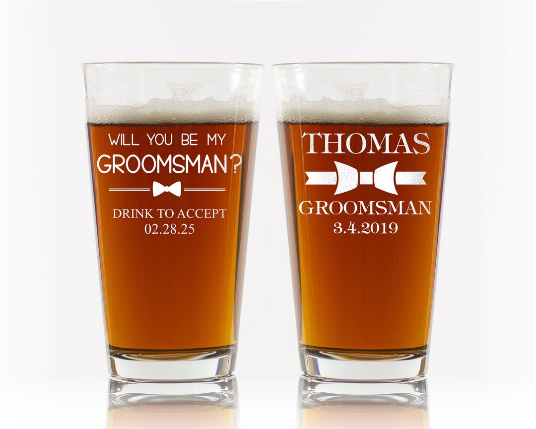 Groomsman Beer Can Style Glasses, Personalized Groomsman Glasses ...