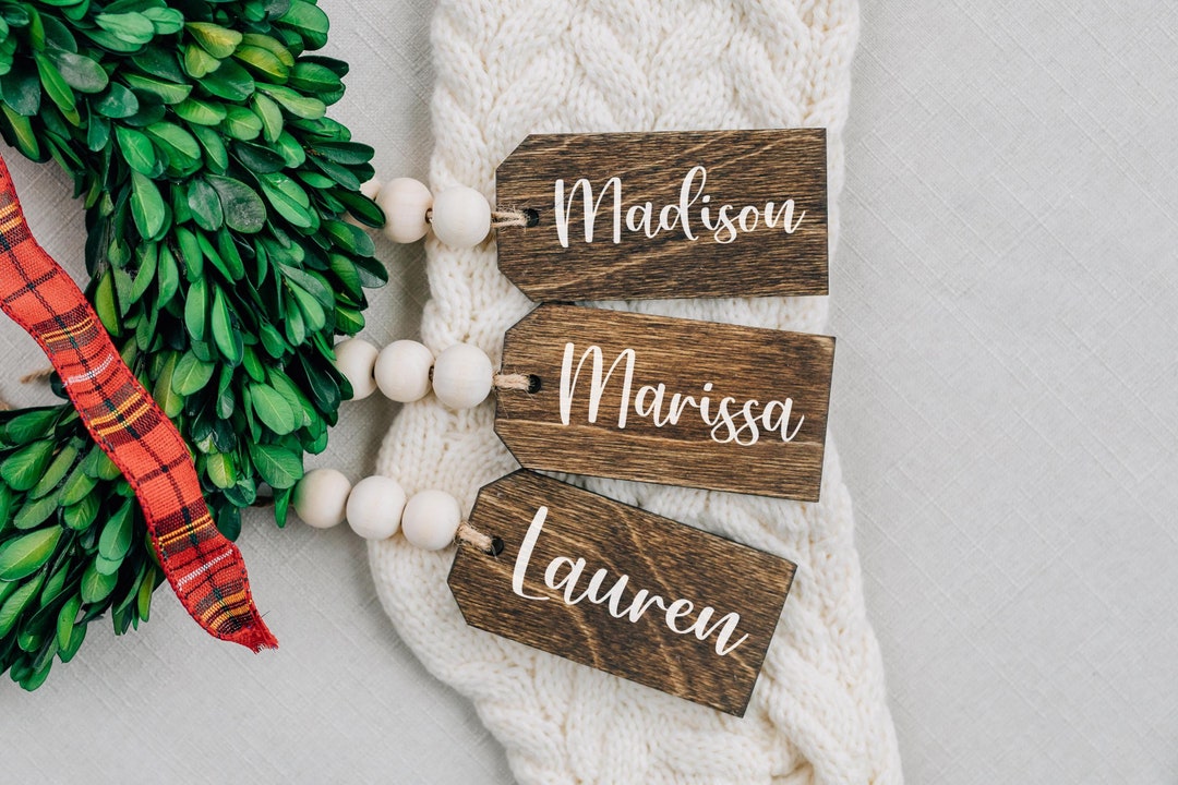 Beaded Wooden Name Tag, Personalized Christmas Stocking Name Tags ...